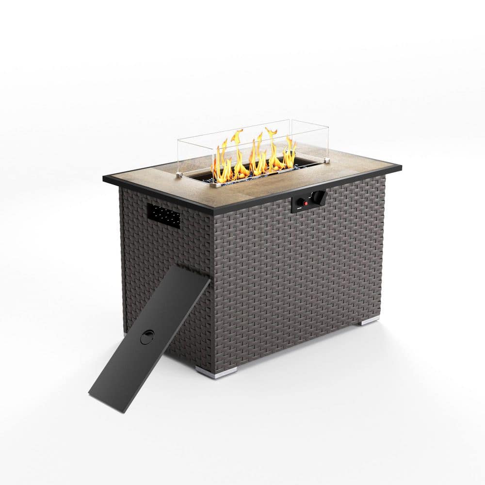 eVita 35 in. 40,000 BTU Outdoor Gas Fire Pit Table in Brown Wicker with ...