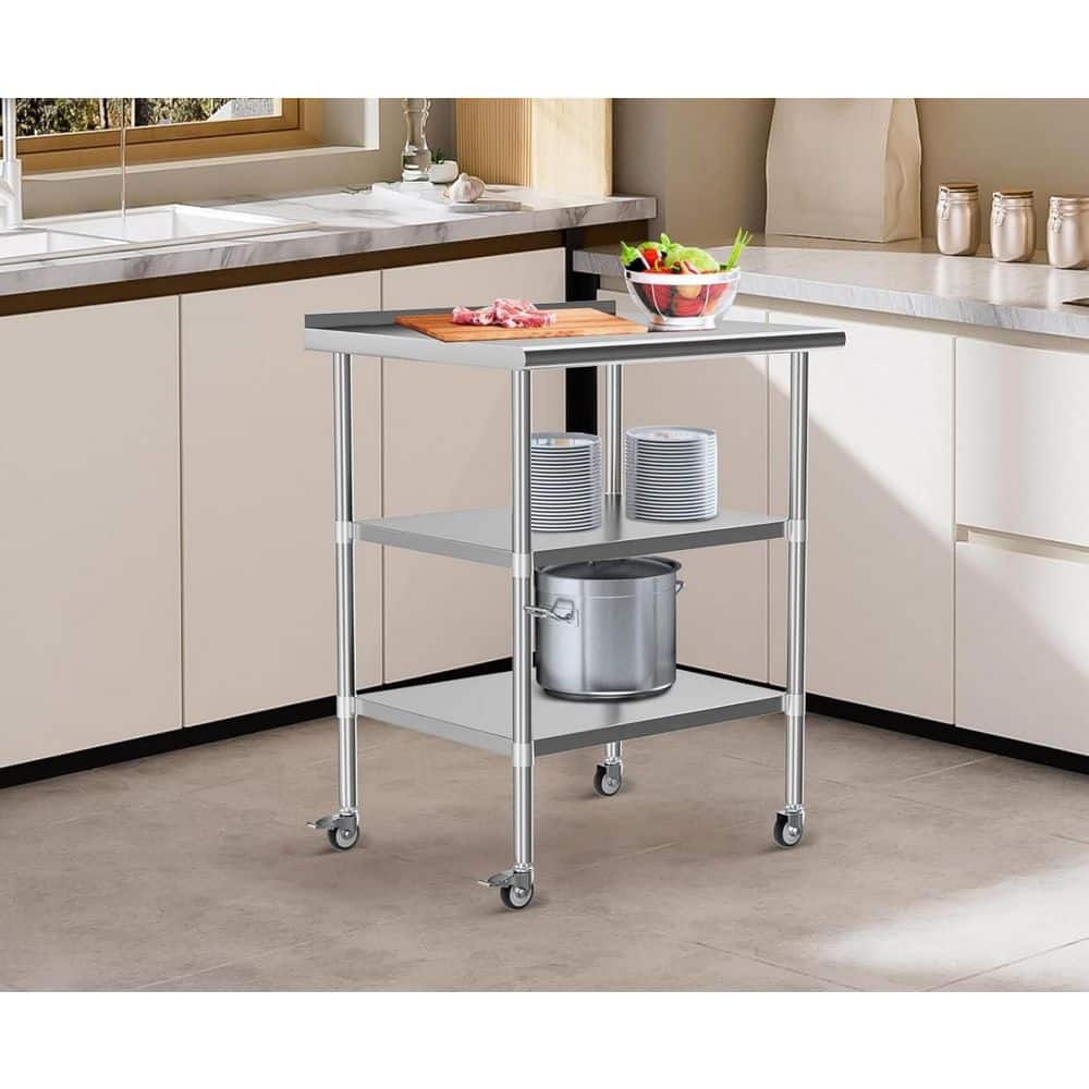 Tileon Metal Work Table with 2 Adjustable Undershelves and Backsplash ...