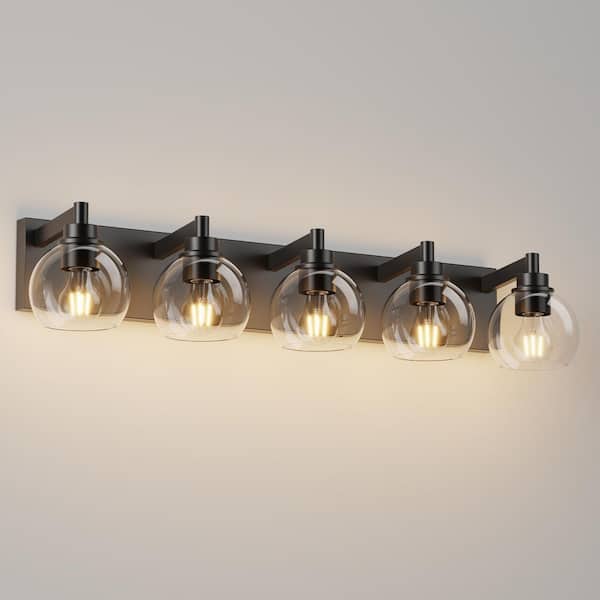 Lasaideal 33.5 in. 5-Light Black Bathroom Vanity Light Fixture with ...