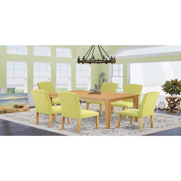 East West Furniture 7-Piece Rectangle Natural Oak Finish Solid Wood Top Dining Table with 6 ...