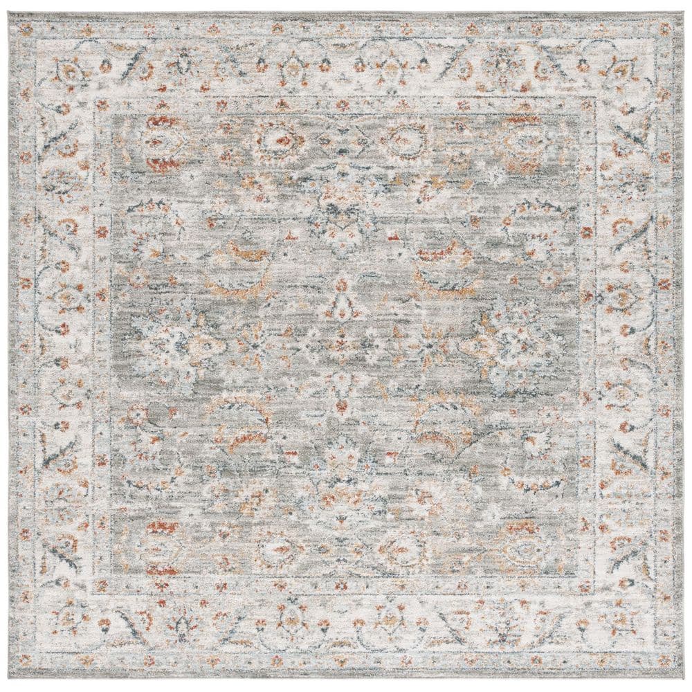 SAFAVIEH Avalon 7 ft. x 7 ft. Gray/Light Blue Ornate Distressed Border ...
