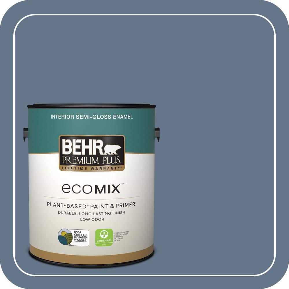 BEHR PREMIUM PLUS 1 gal. #BXC-75 Saltbox Blue Semi-Gloss Enamel EcoMix ...