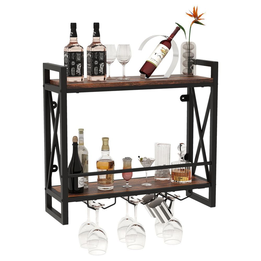 Volenca 14-Bottle Rustic Brown Metal Wall Wine Rack WXKP4850 - The Home ...