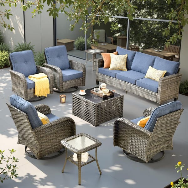 XIZZI Iridescent 8 Pieces Wicker Outdoor Patio and Swivel Rocking ...