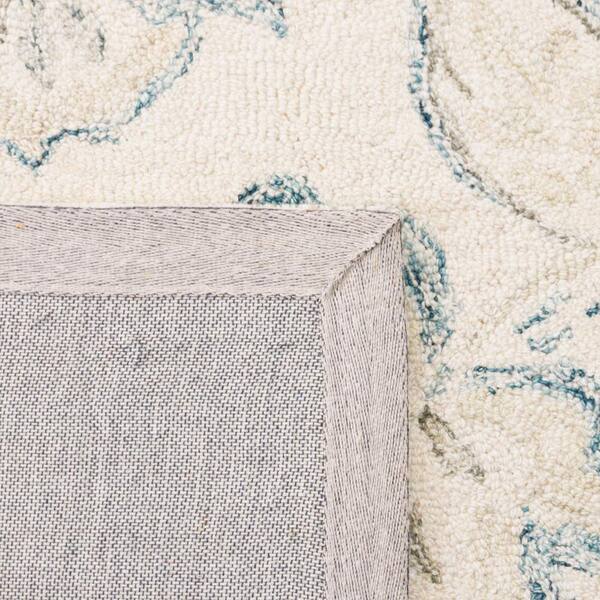 SAFAVIEH Micro-Loop Ivory/Blue Doormat 3 ft. x 5 ft. Abstract Floral ...