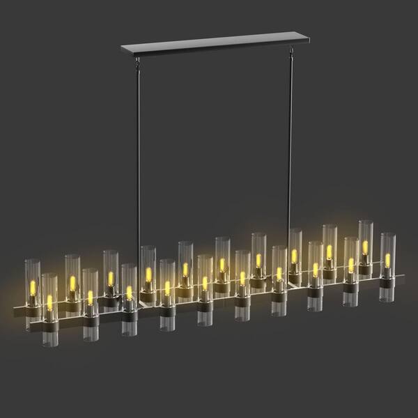 PUYRNF 20-Light 68 in. Dimmable LED Black Rectangular Glass Shade ...