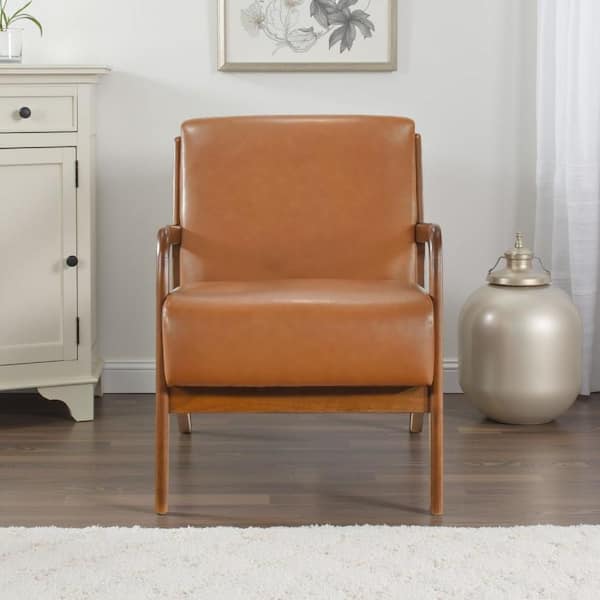 Benjara Howard Brown Faux Leather Arm Chair with Tight Back BM336207 ...