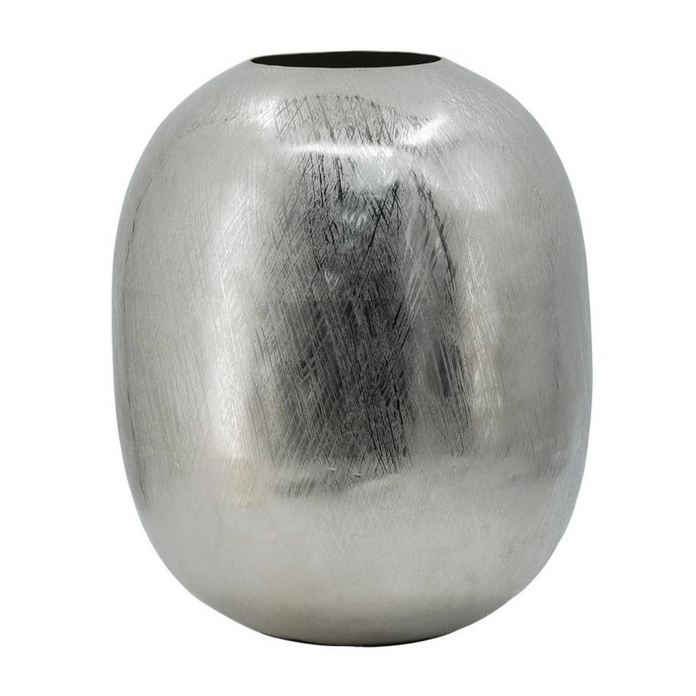 Benjara Silver Round Metal Vase BM302545 - The Home Depot