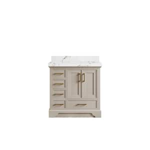Willow Collections Charlotte 36 in. Right Offset Sink Freestanding Fine Grain Bath Vanity with ...