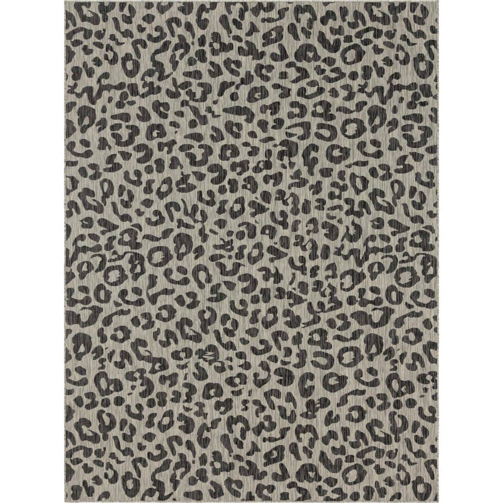Unique Loom Black Leopard Outdoor 9 ft. x 12 ft. Area Rug 3145241 - The ...