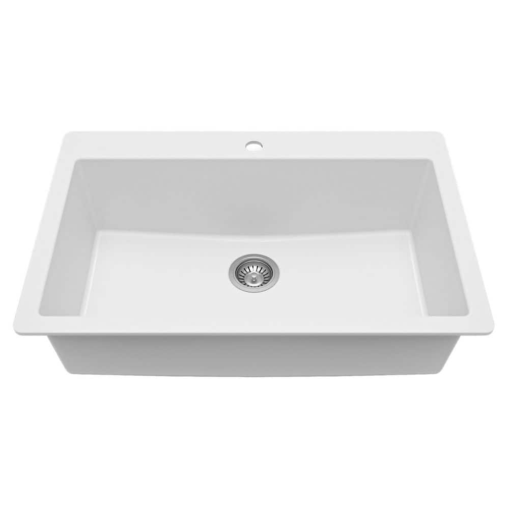 Glacier Bay 33 in. Drop-In Single Bowl White Granite Composite Kitchen ...