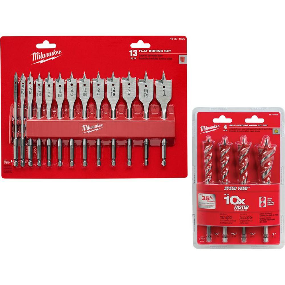 Milwaukee High Speed Wood Spade Bit Set with SPEED FEED Auger Wood ...