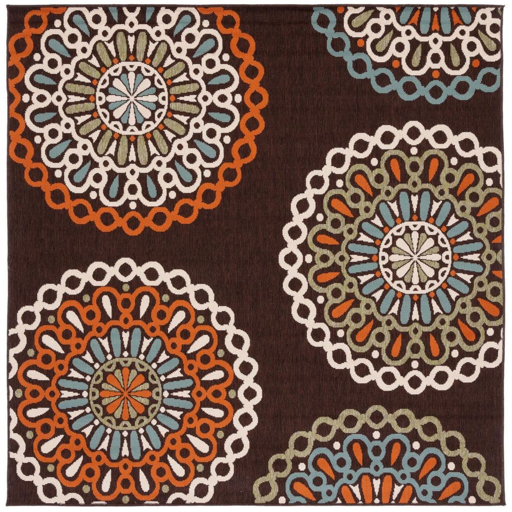 SAFAVIEH Veranda Chocolate/Terracotta 8 ft. x 8 ft. Geometric Floral ...