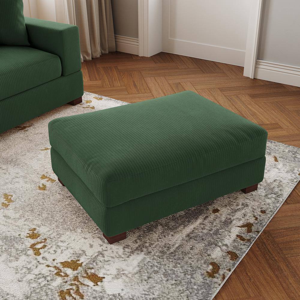 Uixe 41.5 in. Hunter Green Corduroy Fabric Rectangle Ottoman with Wood ...