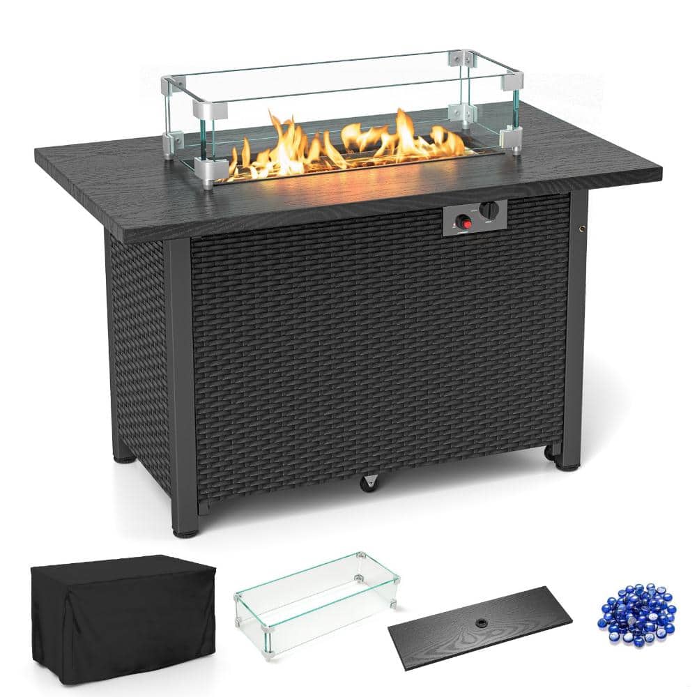 Ecooso 42 in. PE Rattan and Tempered Glass Outdoor Propane Fire Pit ...