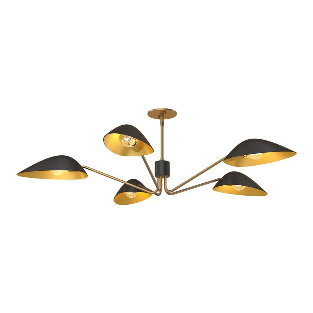 ALORA MOOD Oscar 46 in. 5 Light 60-Watt Aged Gold/Matte Black Pendant ...