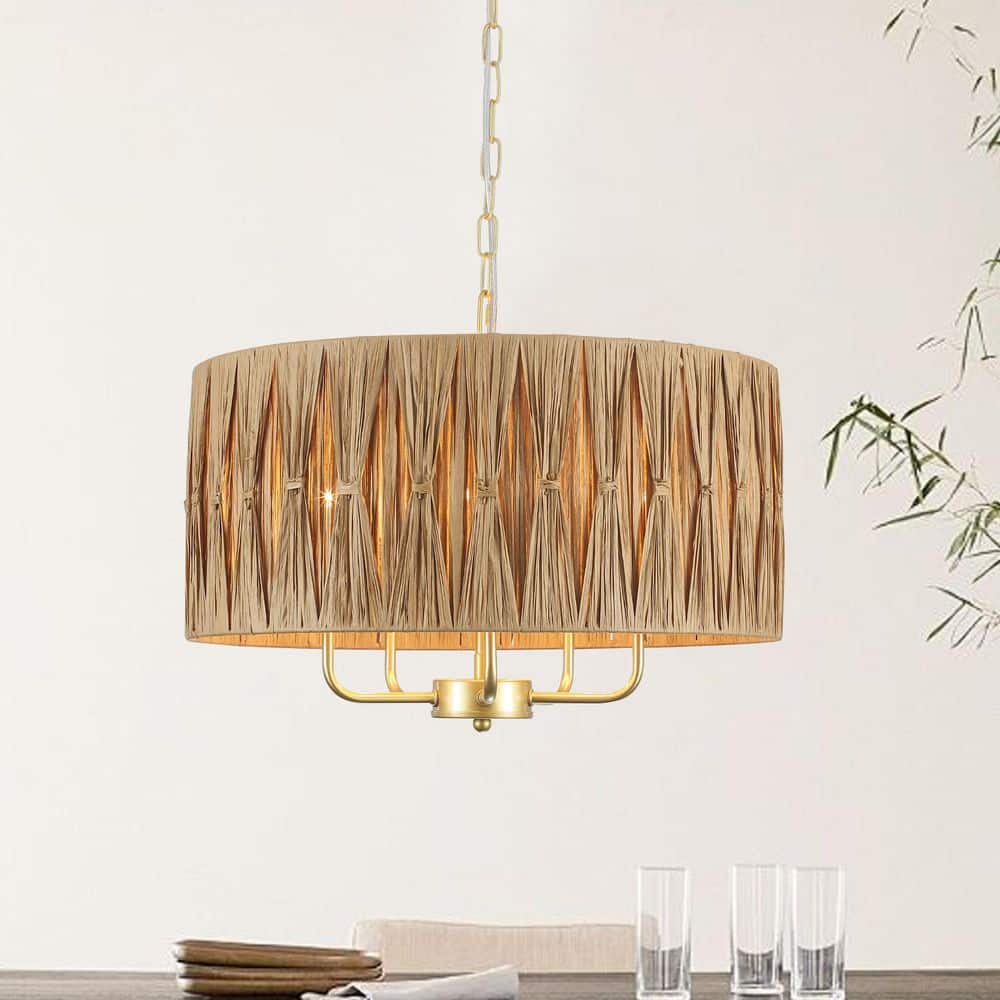 ZJVAIVE 5-Light Gold Candle Design Hanging Linear Chandelier Lighting ...