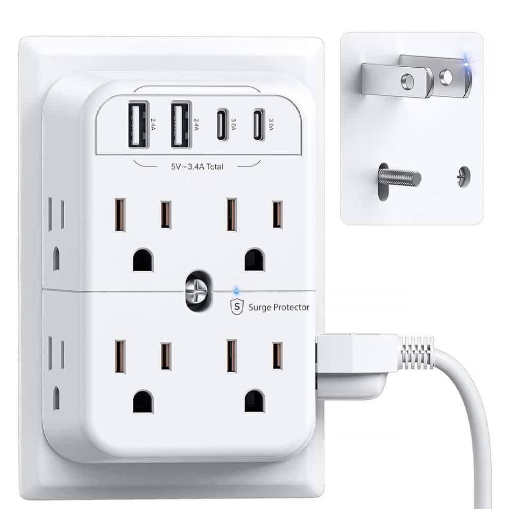 Yichuhaoxi 2 to 3 Prong Outlet Adapter 8-Outlet 2-Ports USB-A 2-Ports ...