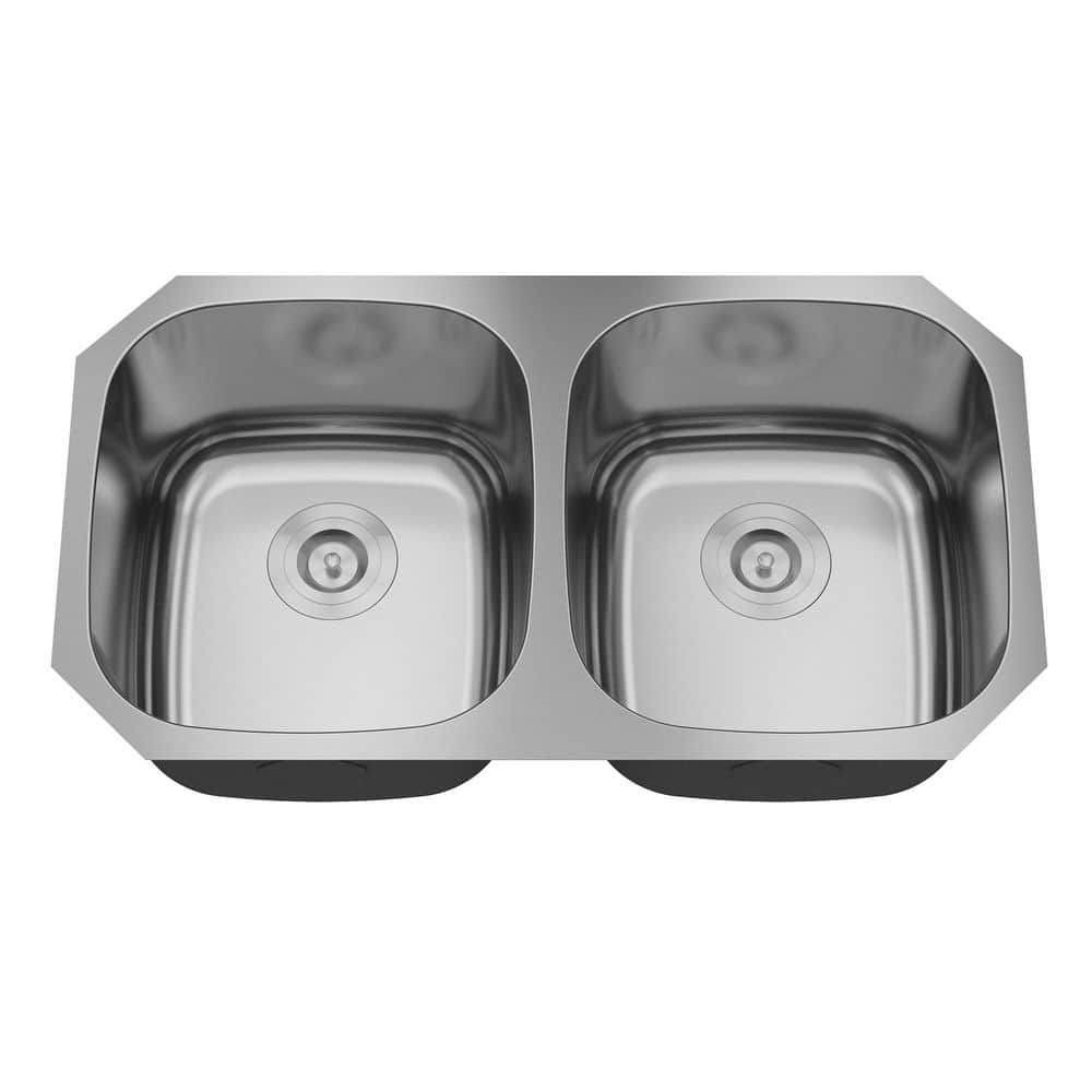 VANITYFUS 32 in. Undermount Double Bowl 18 Gauge Stainless Steel ...