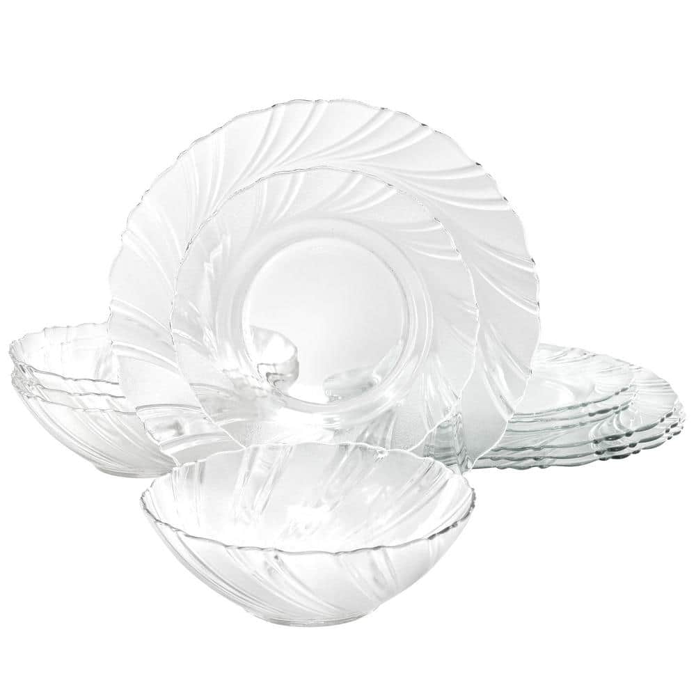 Gibson Home Millenium Swirl 12 Piece Clear Glass Dinnerware Set ...