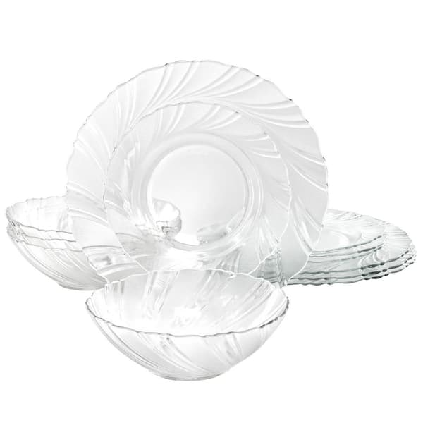Gibson Home Millenium Swirl 12 Piece Clear Glass Dinnerware Set ...