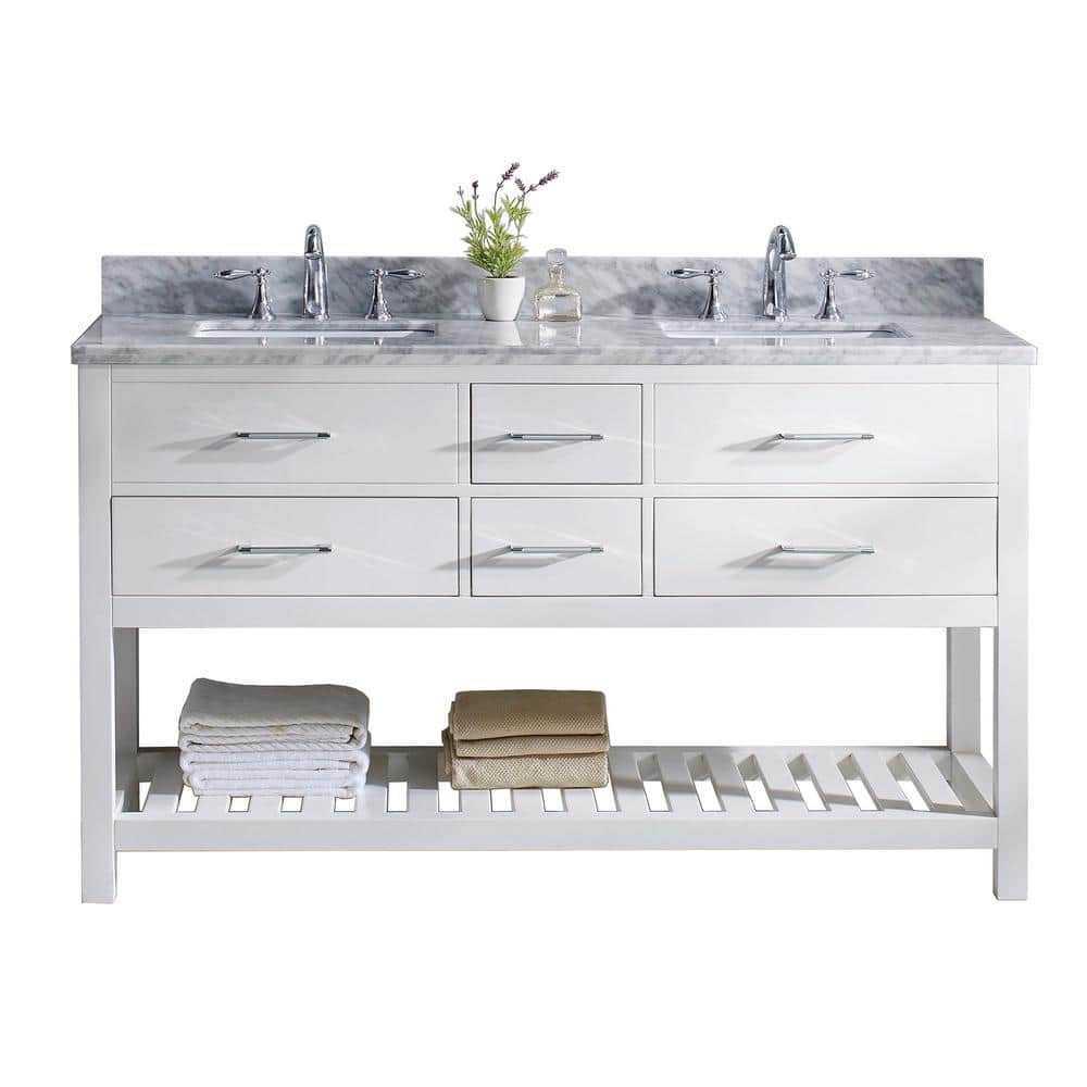 Virtu USA Caroline Estate 60 in. W Bath Vanity in White with Marble ...