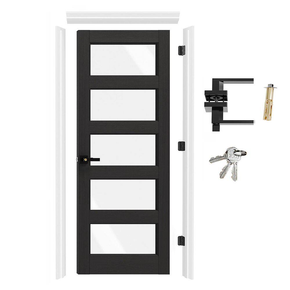 TENONER 32 in. x 80 in. Right-Handed 5 Lite Clear Glass Black Covering ...