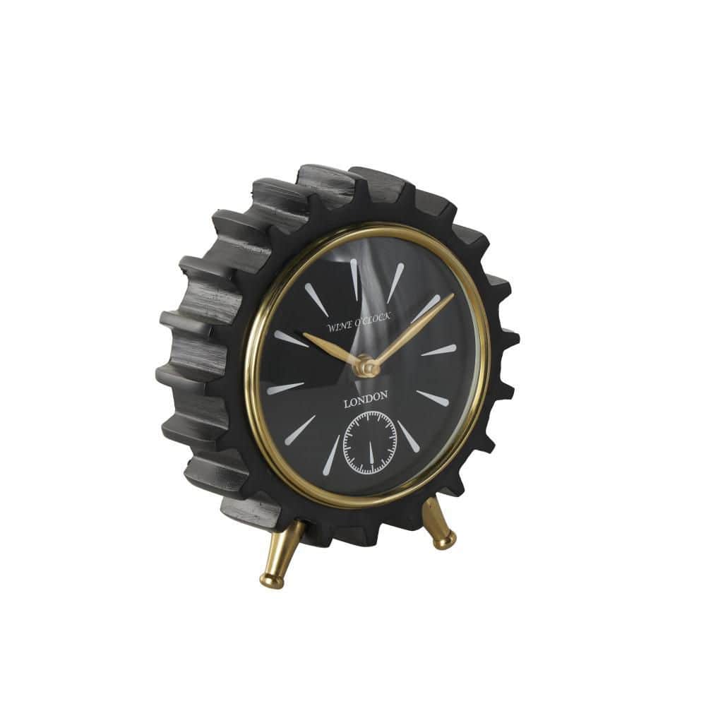 Litton Lane Black Aluminum Metal Gear Clock with Gold Hands and Legs ...