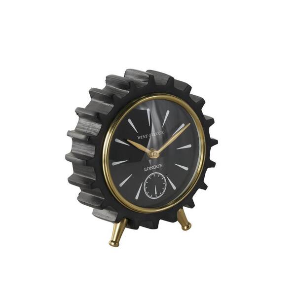 Litton Lane Black Aluminum Metal Gear Clock with Gold Hands and Legs ...