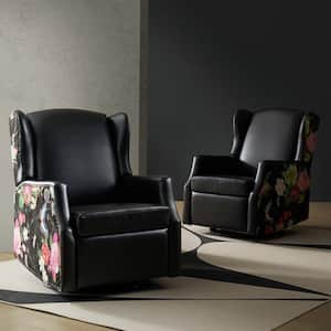 JAYDEN CREATION Celio Blue Floral Printed Swivel Rocker Recliner with ...