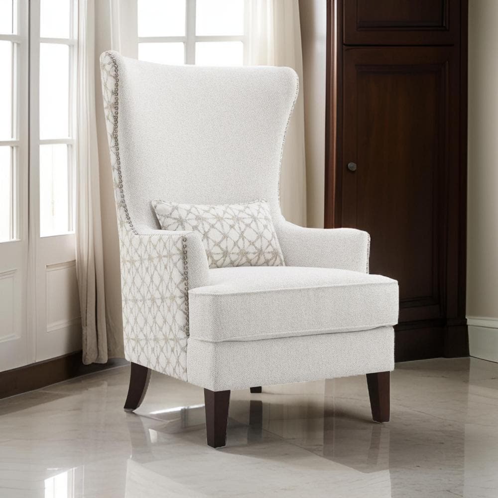 Benjara Beige and Black Polyester Arm Chair with Elegant Wingback ...