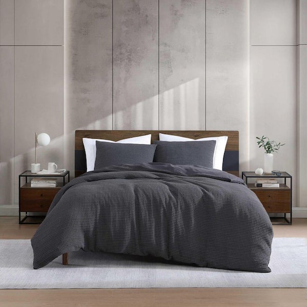 KENNETH COLE NEW YORK KCNY Solid Waffle Charcoal Grey Polyester Full ...
