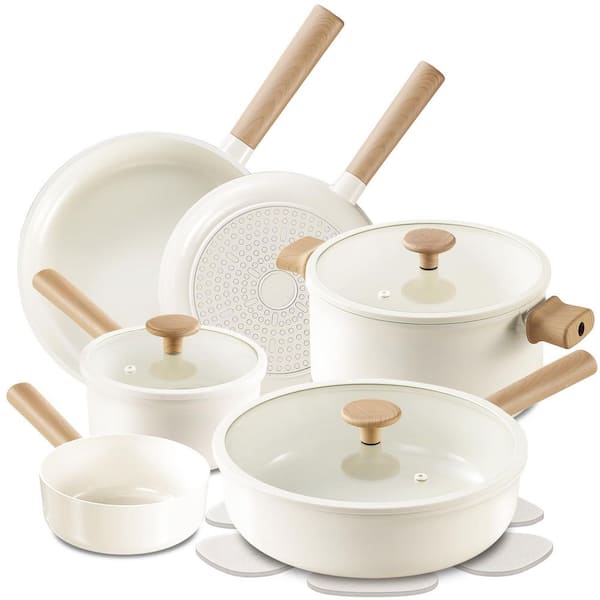 Wudkey 14-Piece Ceramic Woks Cookware Set, Nonstick Cooking Set with ...