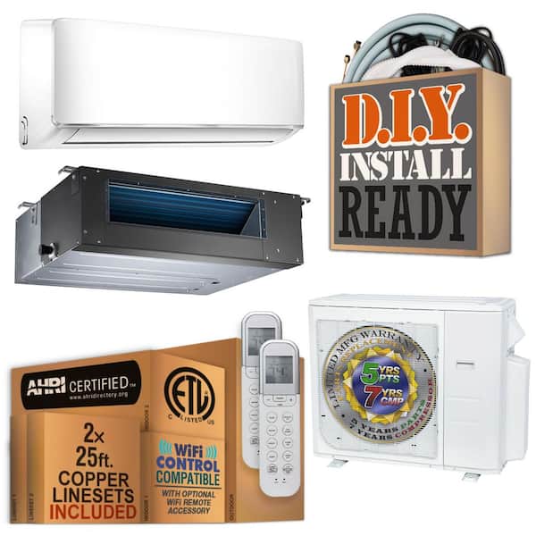 Ramsond 36000 BTU 3-Ton Dual Slim Duct/Wall Mount Ductless Mini Split ...