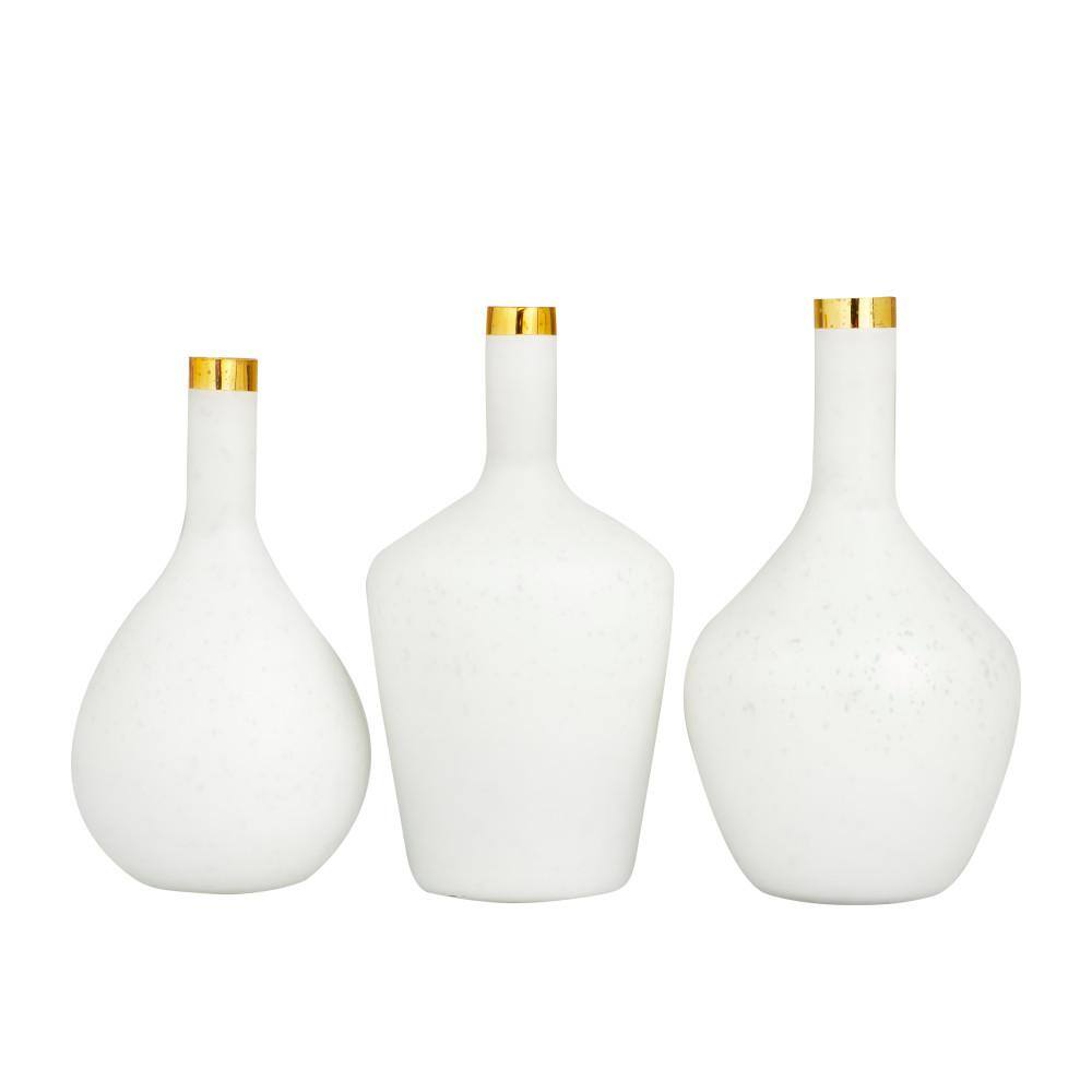 Litton Lane 13 in., 14 in., 13 in. White Glass Decorative Vase with ...