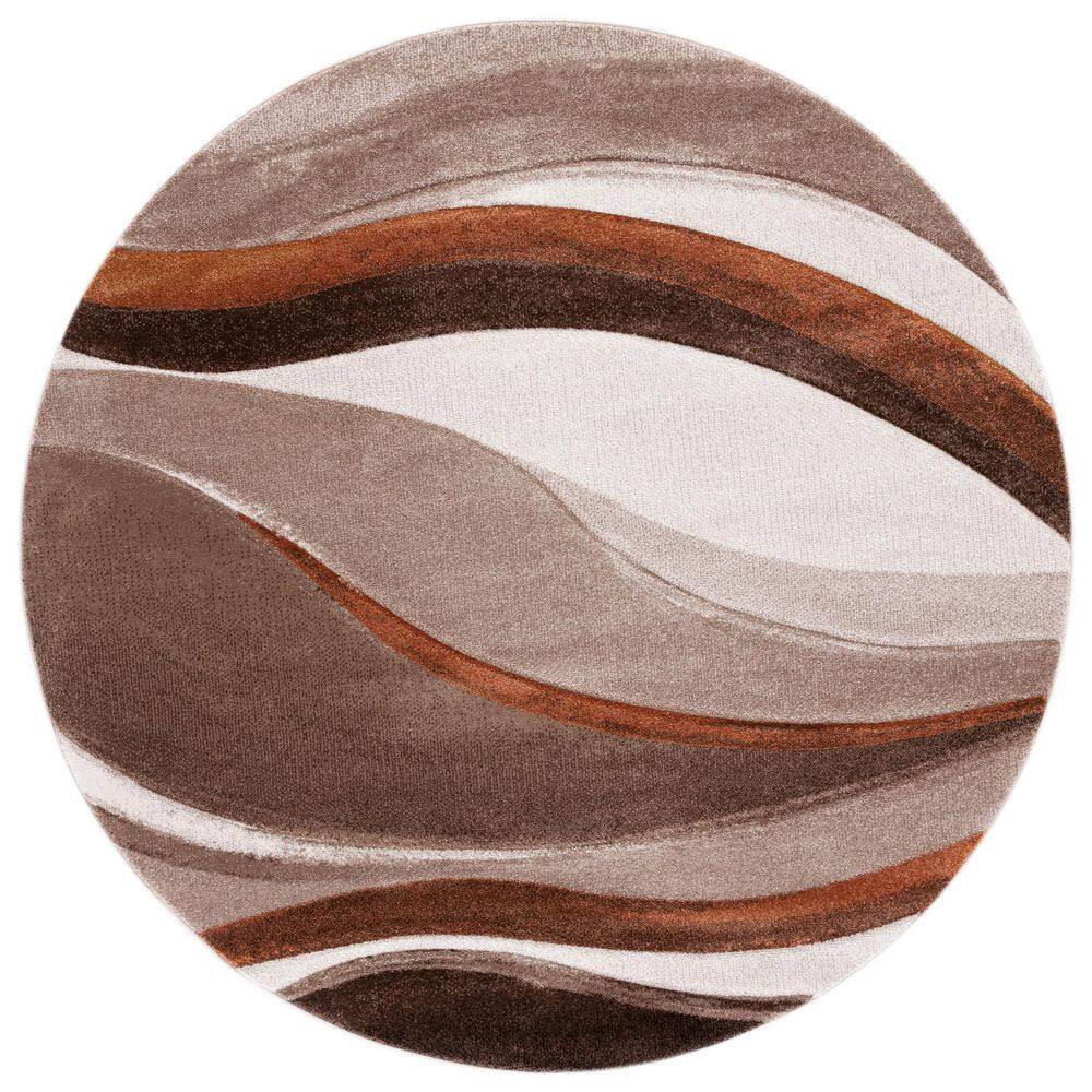 SAFAVIEH Hollywood Beige/Brown 8 ft. x 8 ft. Gradient Waves Round Area ...