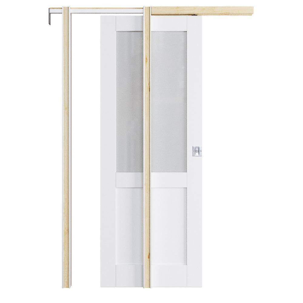ARK DESIGN 32 in. x 80 in. 1/2 Lite Glass Primed Door White Pocket Door ...