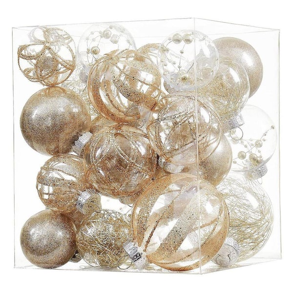 Unbrand 24-Pack Clear Shatterproof Christmas Ball Ornaments Champagne ...