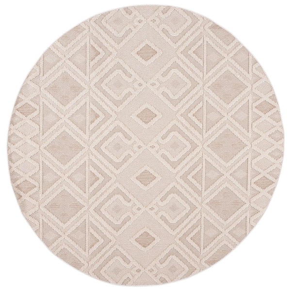 SAFAVIEH Global Beige/Ivory 7 ft. x 7 ft. High-Low Geometric Indoor ...