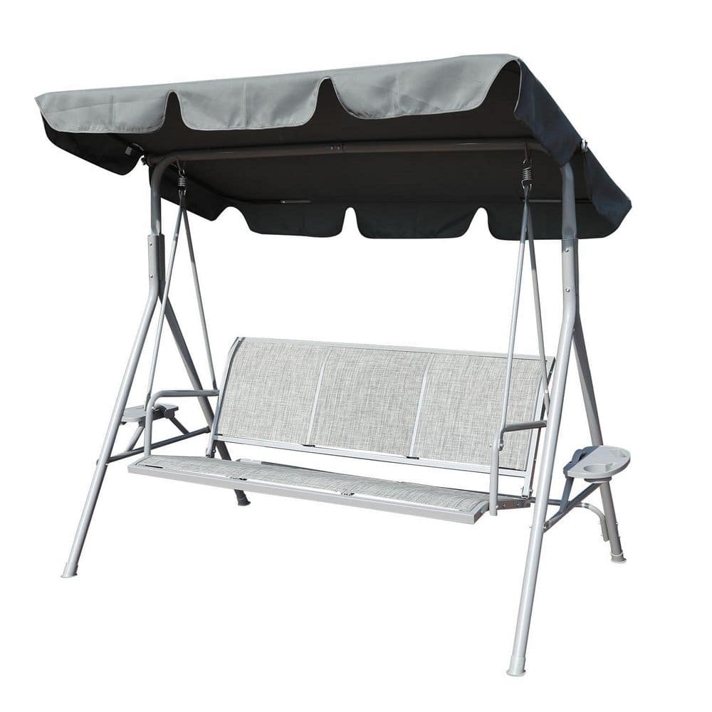TIRAMISUBEST 2-Person Metal Patio Swing with Canopy in Gray ...