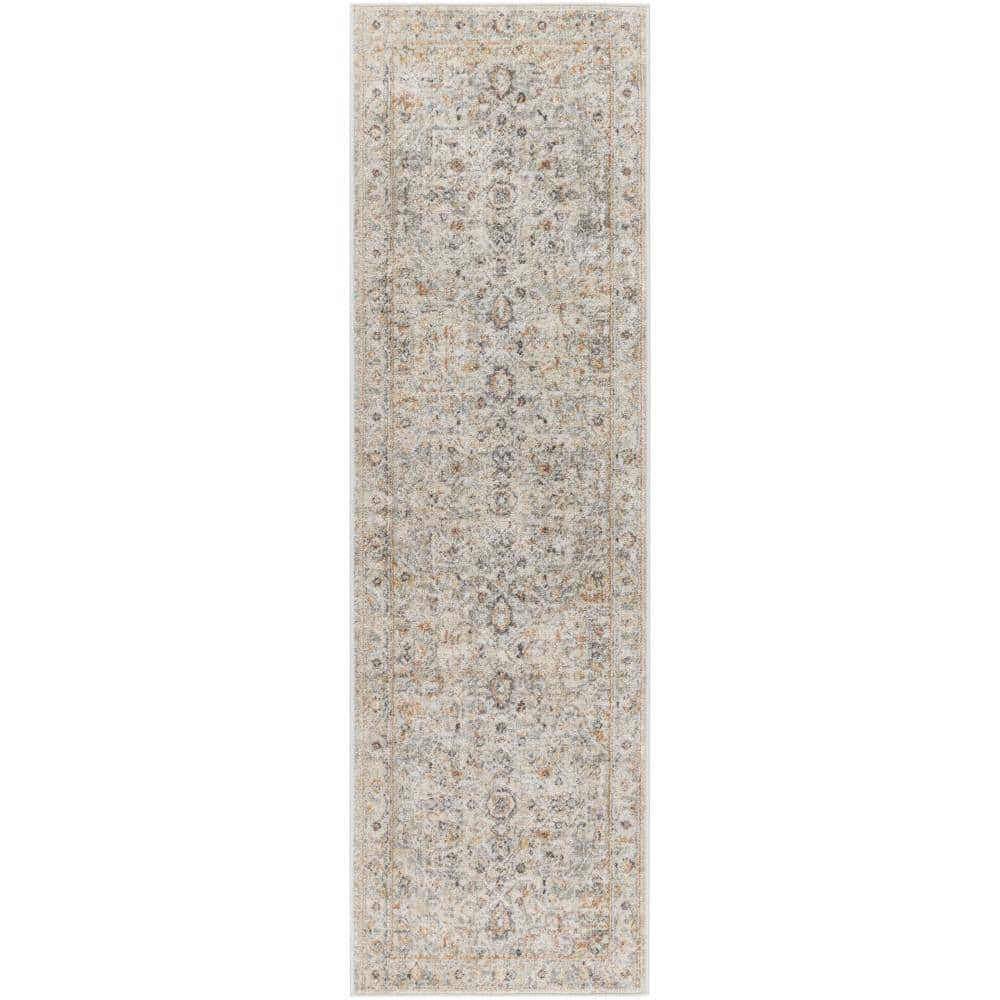 Nourison Oushak Home Light Grey 2 ft. x 6 ft. Floral Traditional Runner ...