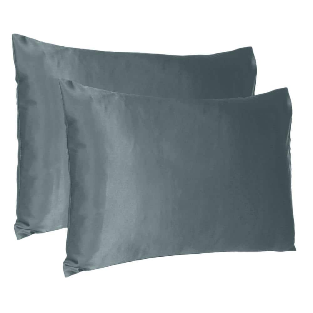 HomeRoots Amelia Gray Solid Color Satin Standard Pillowcases (Set of 2 ...