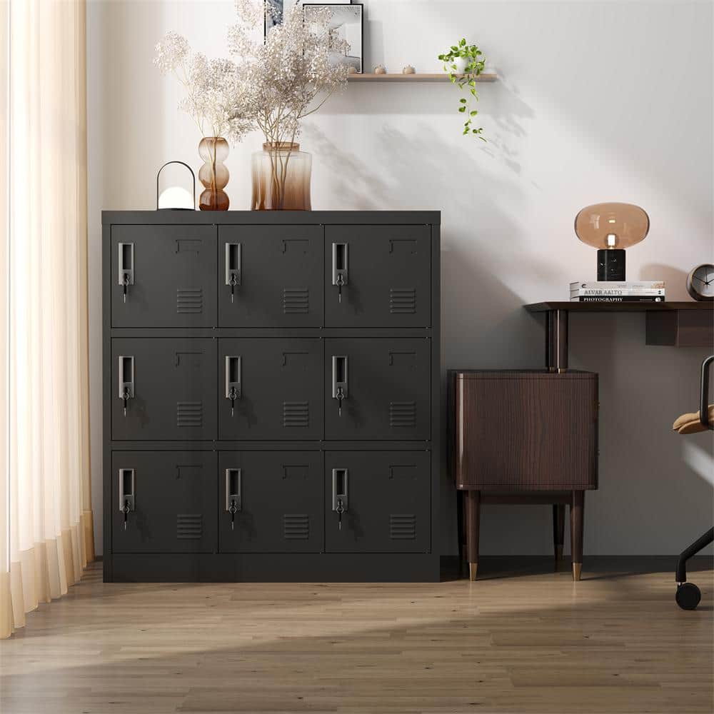 Kahomvis Black 39.4 in. H Metal Office Storage Cabinet Steel Employee ...