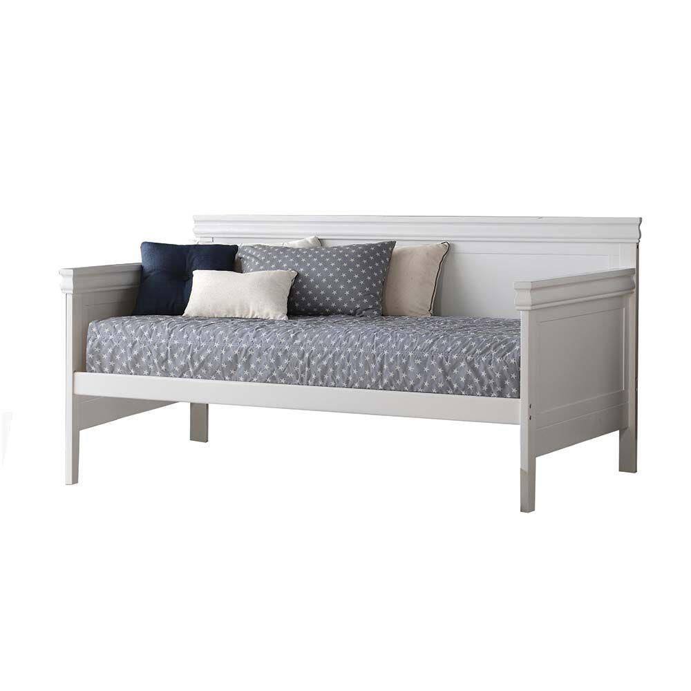 Benjara Piya White Twin Transitional Wooden Daybed with Beveled Edges ...