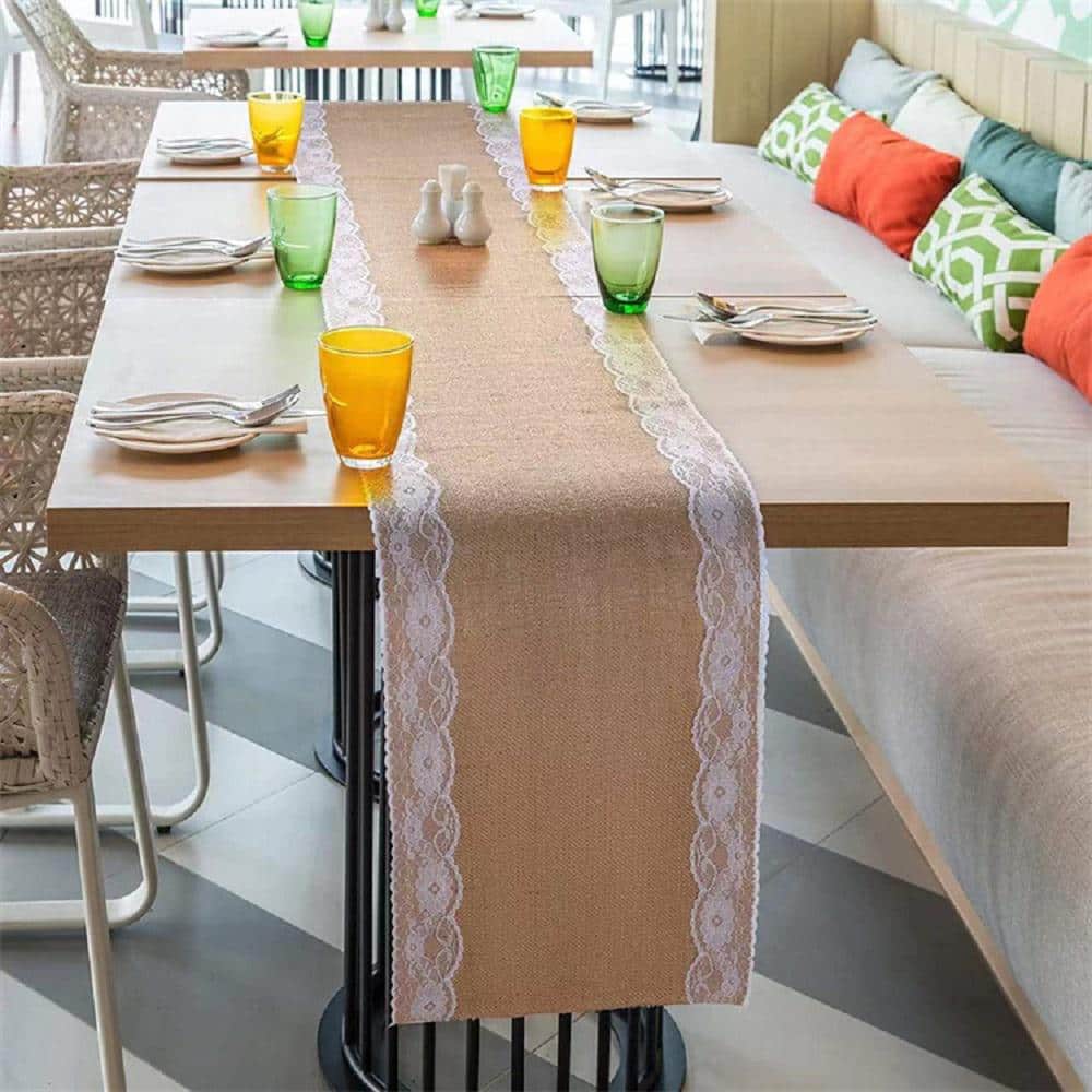 Wellco 12 in. x 71 in. simple and elegant Natural Burlap Table Runner ...