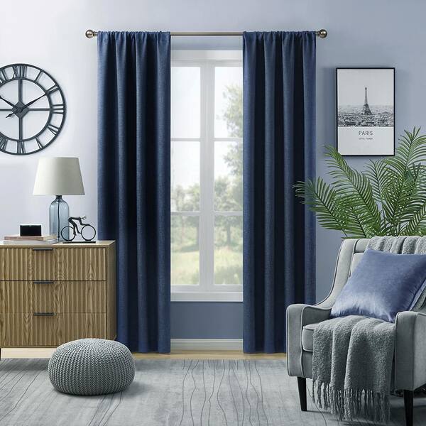 Hayden Blue Polyester Embossed 38 in. W x 84 in. L Rod Pocket Blackout ...