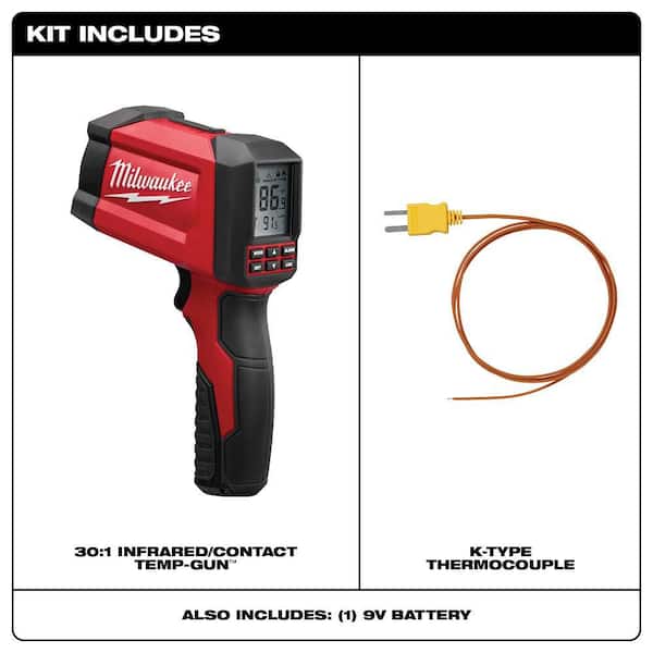 Milwaukee Laser Temperature Gun Infrared/Contact 30:1 Thermometer 2269 ...