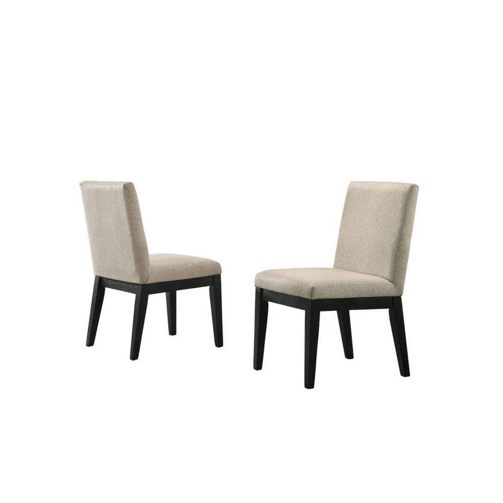 Benjara Beige and Black Fabric Padded Backrest Dining Chair (set of 2 ...