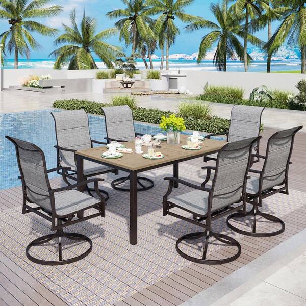 PHI VILLA Black 7-Piece Metal Outdoor Patio Dining Set with Straight ...