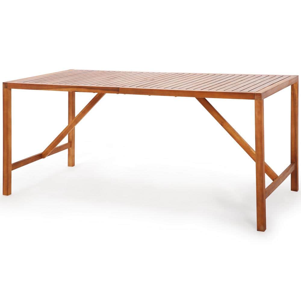 Costway Patio Rectangle Acacia Wood Outdoor Dining Table Spacious ...
